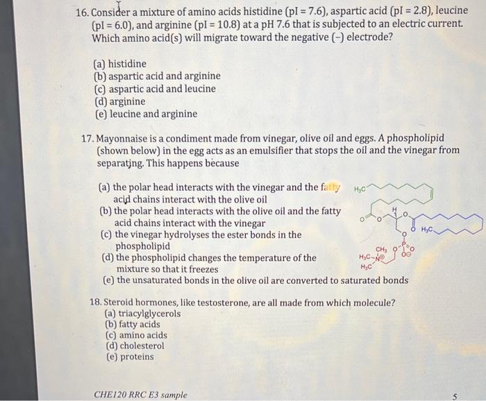 Solved 16. Consider a mixture of amino acids histidine | Chegg.com