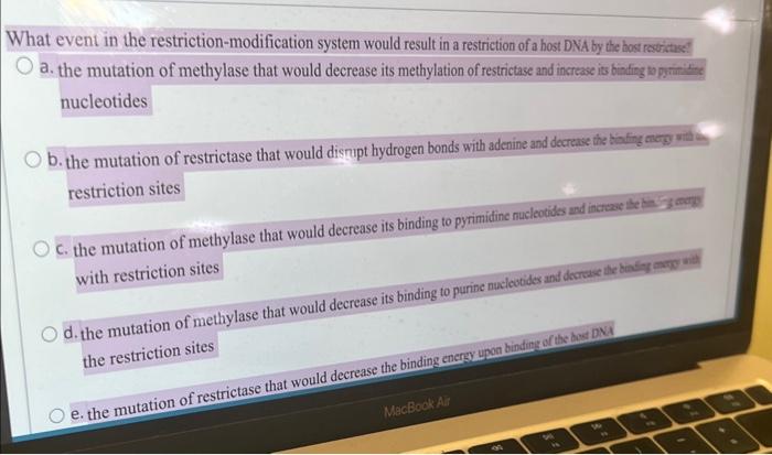 Solved event in the restriction-modification system would | Chegg.com