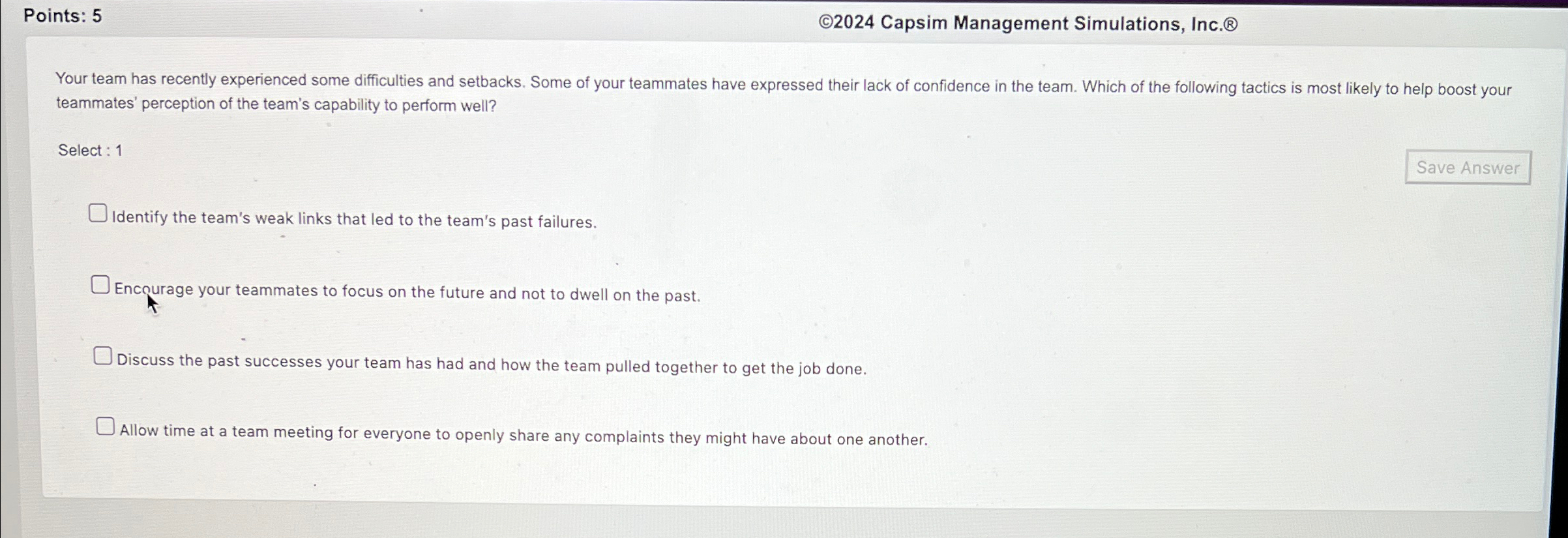 Solved Points: 5(C)2024 ﻿Capsim Management Simulations, | Chegg.com