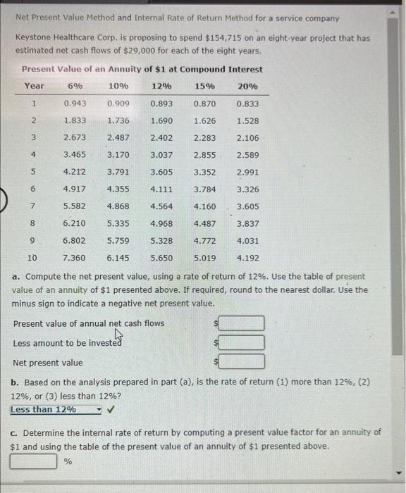 Solved Net Present Value Method and Internal Rate of Return | Chegg.com