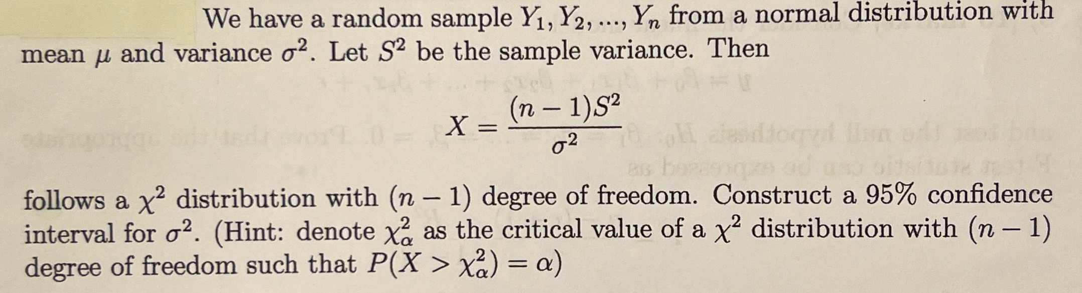 Solved We have a random sample Y1,Y2,dots,Yn ﻿from a normal | Chegg.com