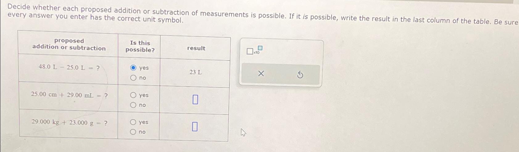 Solved Decide whether each proposed addition or subtraction | Chegg.com