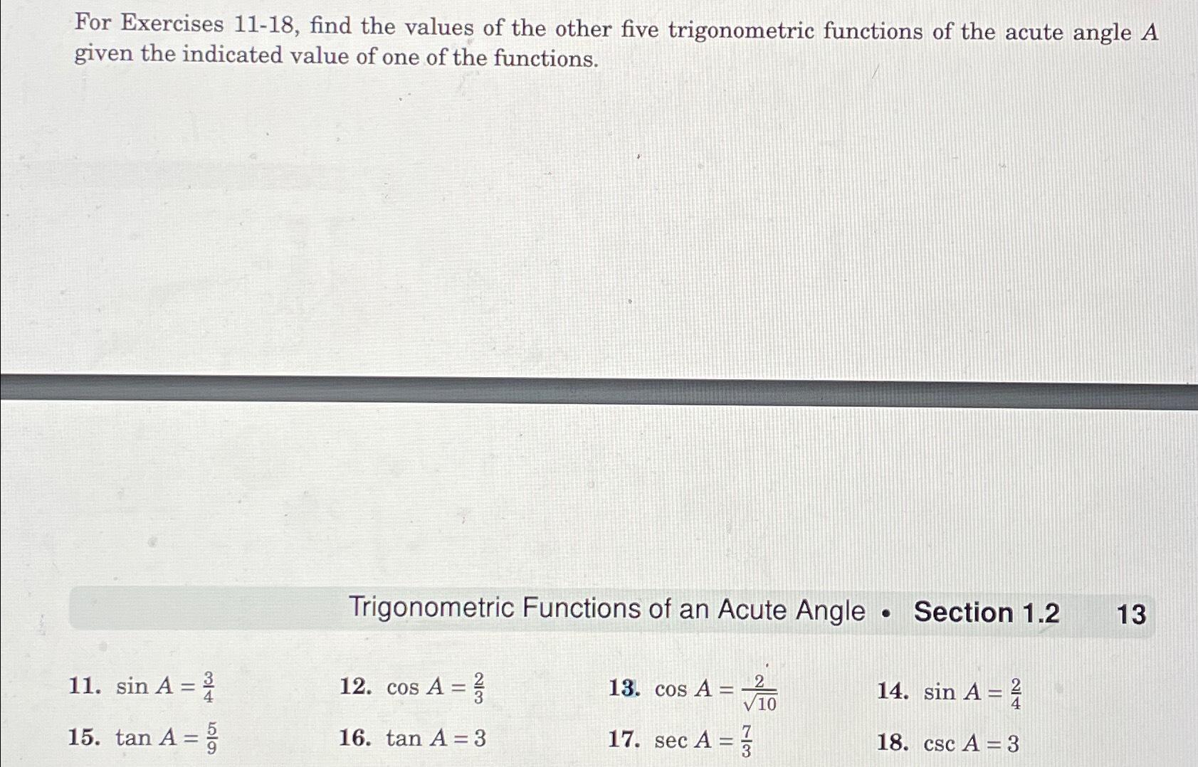 Solved For Exercises 16, ﻿find the values of the other five | Chegg.com