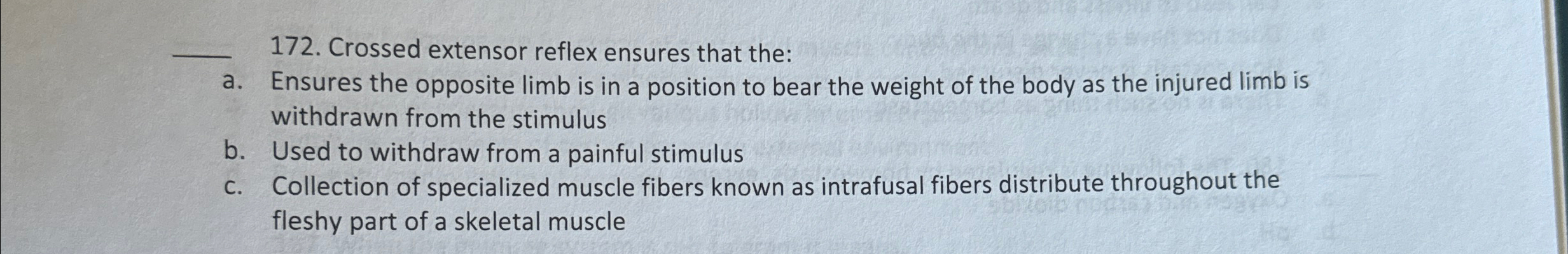 Solved Crossed extensor reflex ensures that the:a. ﻿Ensures | Chegg.com