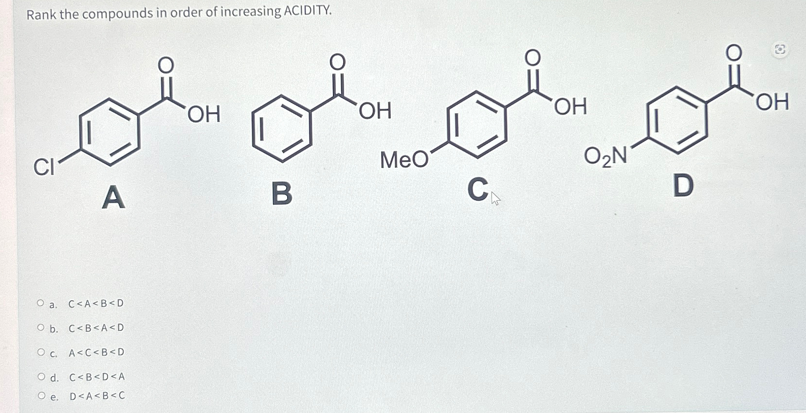 Rank the compounds in order of increasing ACIDITY. | Chegg.com