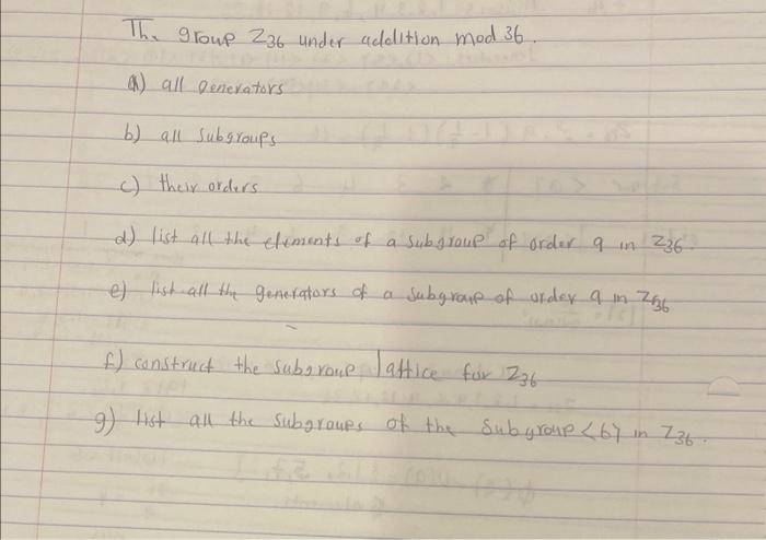 Solved The group z36 under uddition mod36. a) all qenevators | Chegg.com