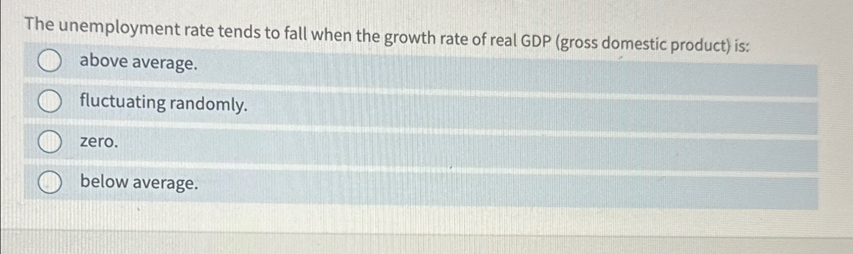 Solved The unemployment rate tends to fall when the growth | Chegg.com