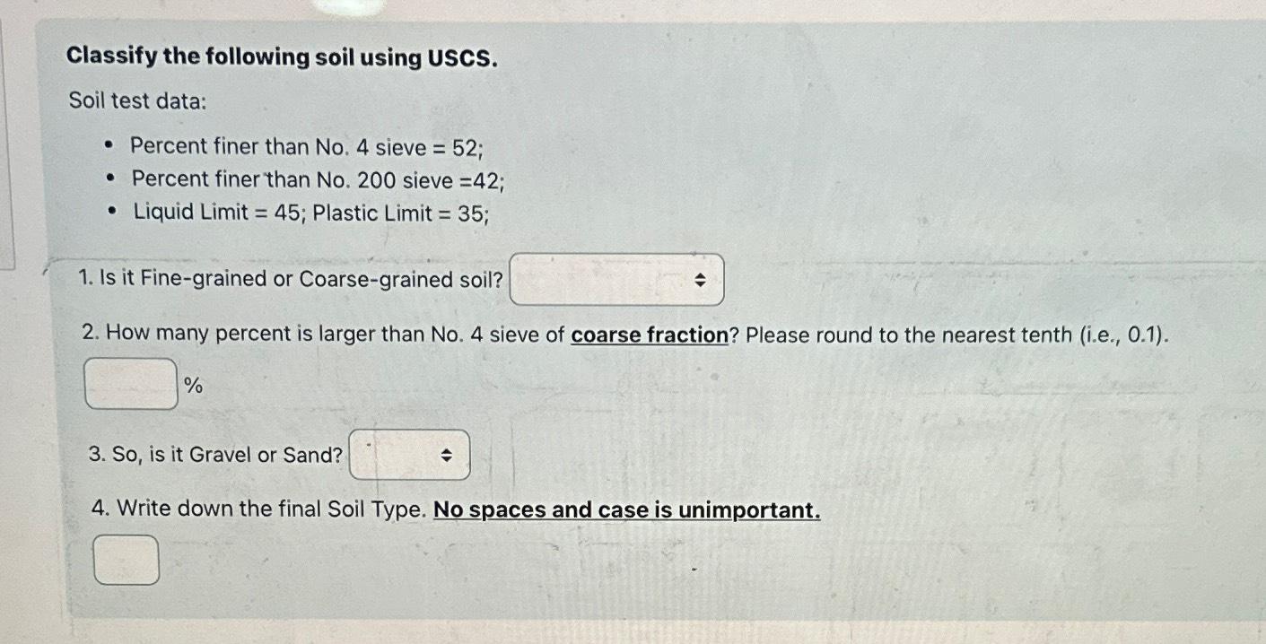 Solved Classify the following soil using USCS.Soil test | Chegg.com