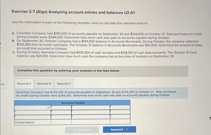 Solved Exercise 2-7 (Algo) Analyzing account entries and | Chegg.com Solved Exercise 2-7 (Algo) Analyzing account entries and | Chegg.com