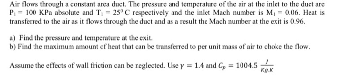 Solved Air flows through a constant area duct. The pressure | Chegg.com