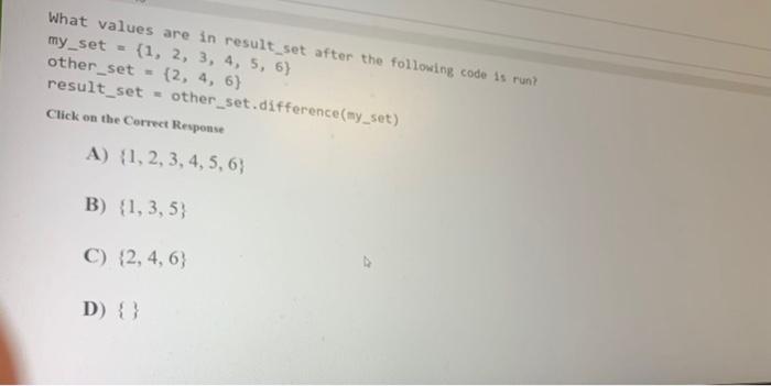 Solved What values are in result set after the following | Chegg.com