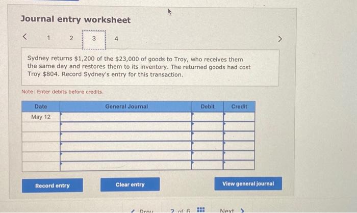 Solved Journal entry worksheet The returned goods had cost | Chegg.com