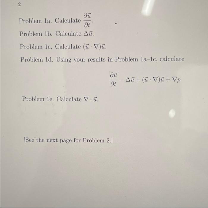 Problem 1a. Calculate ∂⃗u∂t .Problem 1b. Calculate | Chegg.com