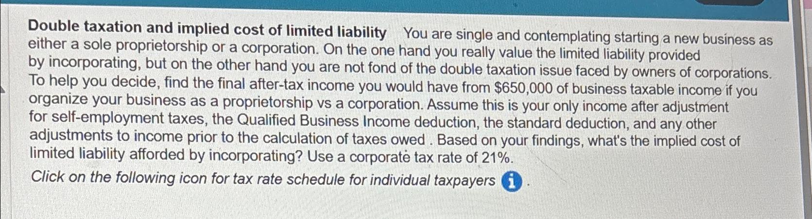Solved Double taxation and implied cost of limited liability | Chegg.com