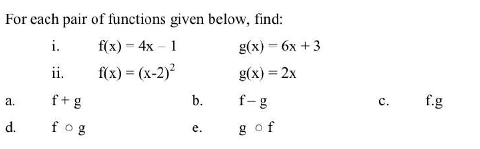 Solved For each pair of functions given below, | Chegg.com
