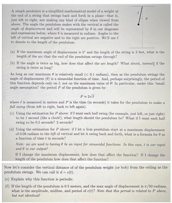 Solved A simple pendulum is a simplified mathematical model | Chegg.com