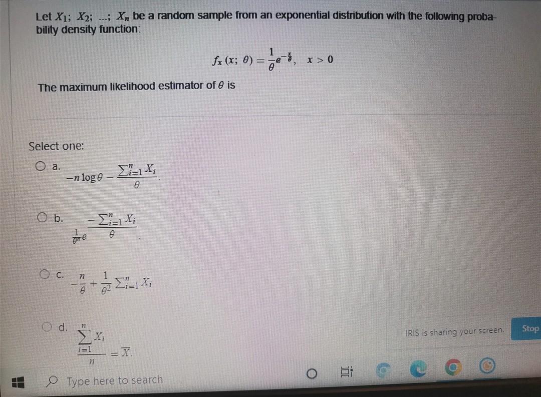 Solved Let X1;X2;…;Xn be a random sample from an exponential | Chegg.com