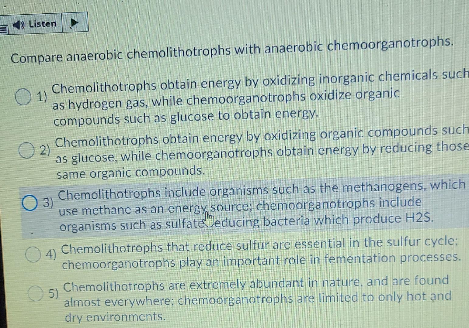 Solved Listen Compare anaerobic chemolithotrophs with | Chegg.com