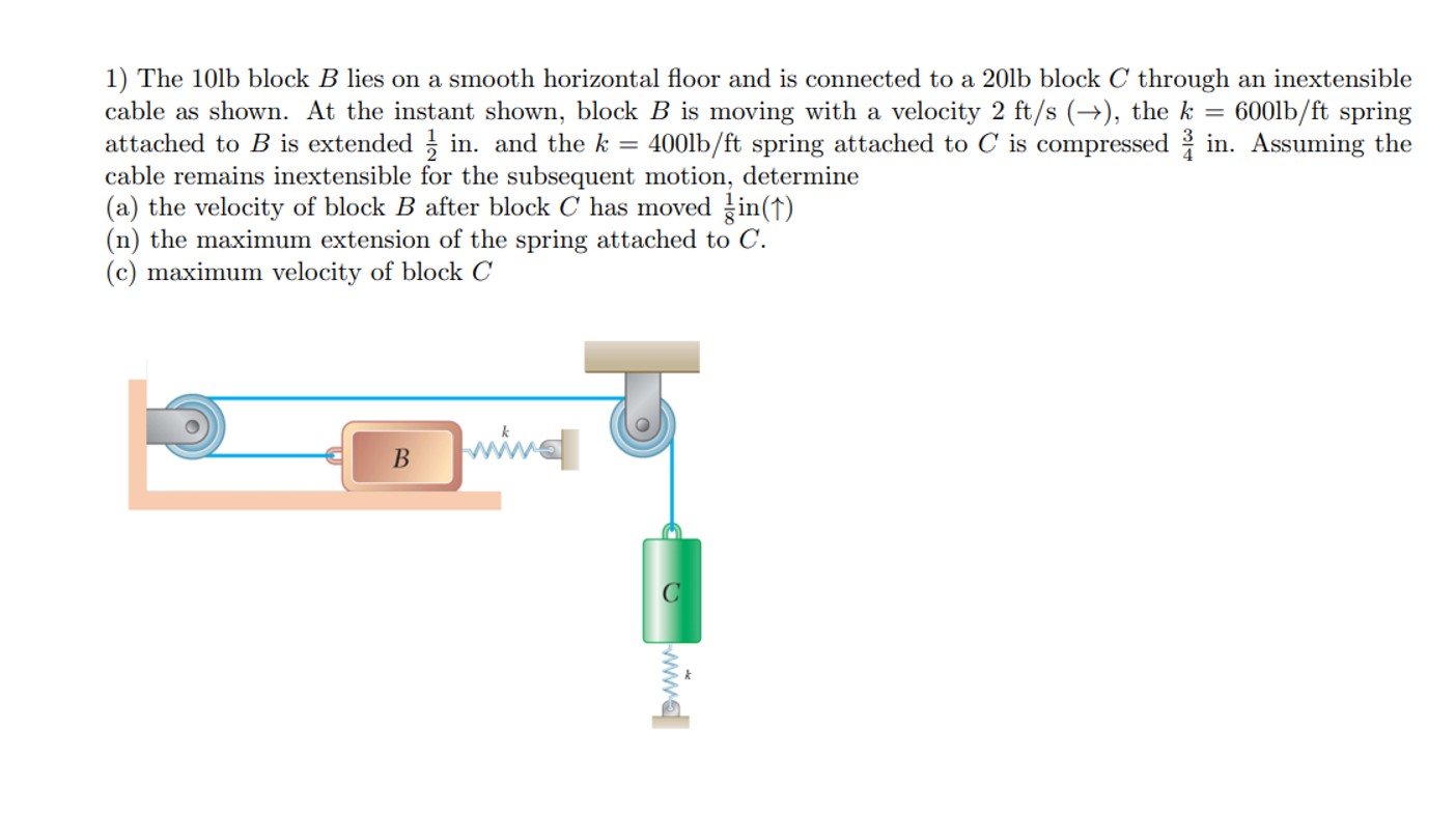 Solved The 10lb ﻿block B ﻿lies on a smooth horizontal floor | Chegg.com