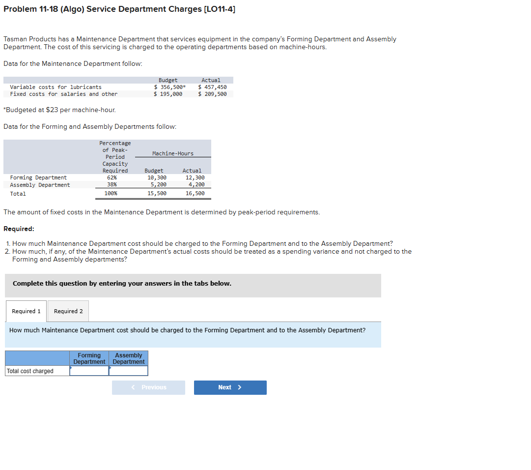 Solved Problem 11-18 (Algo) ﻿Service Department Charges | Chegg.com
