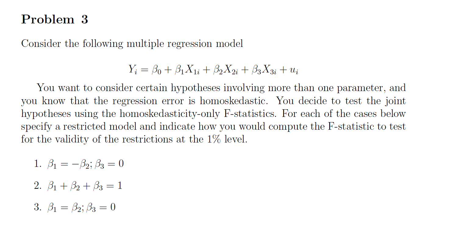 Solved Problem 3Consider the following multiple regression | Chegg.com