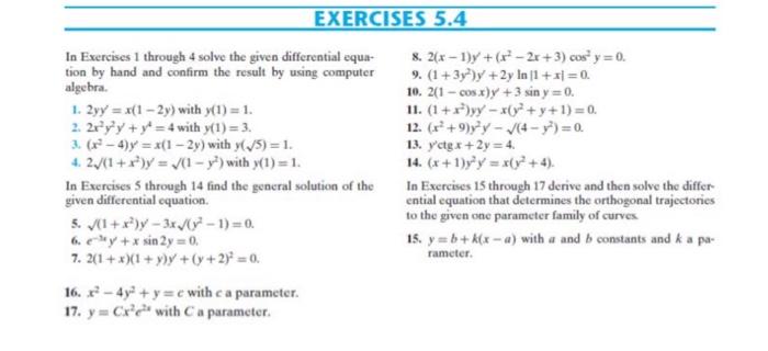 Solved In Exercises 1 through 4 solve the given differential | Chegg.com