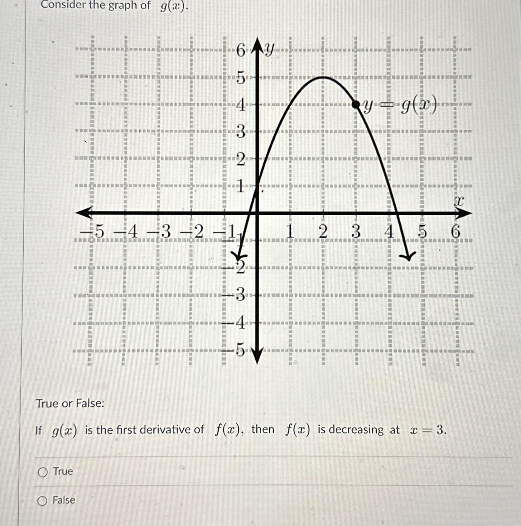 Solved Consider the graph of g(x).True or False:If g(x) ﻿is | Chegg.com