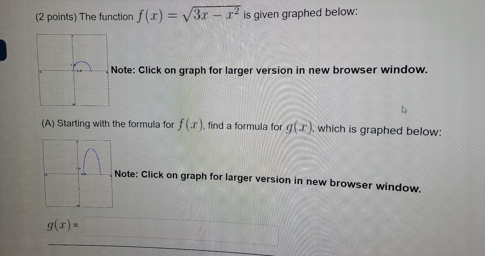 Solved (2 points) The function f(x)=3x−x2 is given graphed | Chegg.com