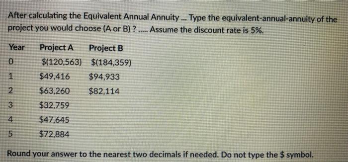 Solved After calculating the Equivalent Annual Annuity ... | Chegg.com