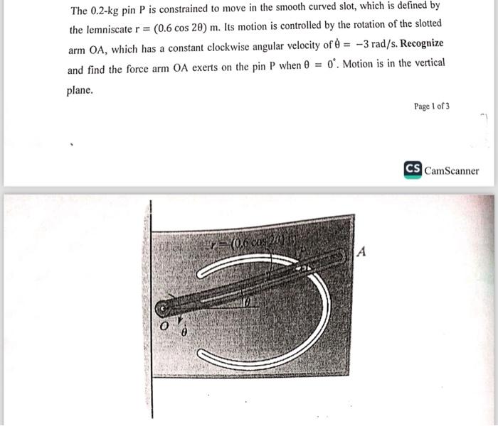 Solved The 0.2−kg pin P is constrained to move in the smooth | Chegg.com
