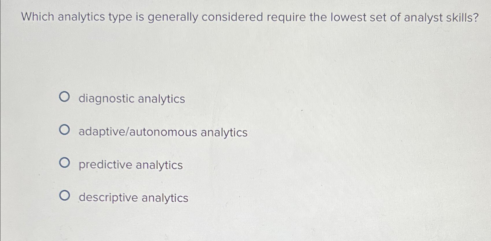 Solved Which analytics type is generally considered require | Chegg.com
