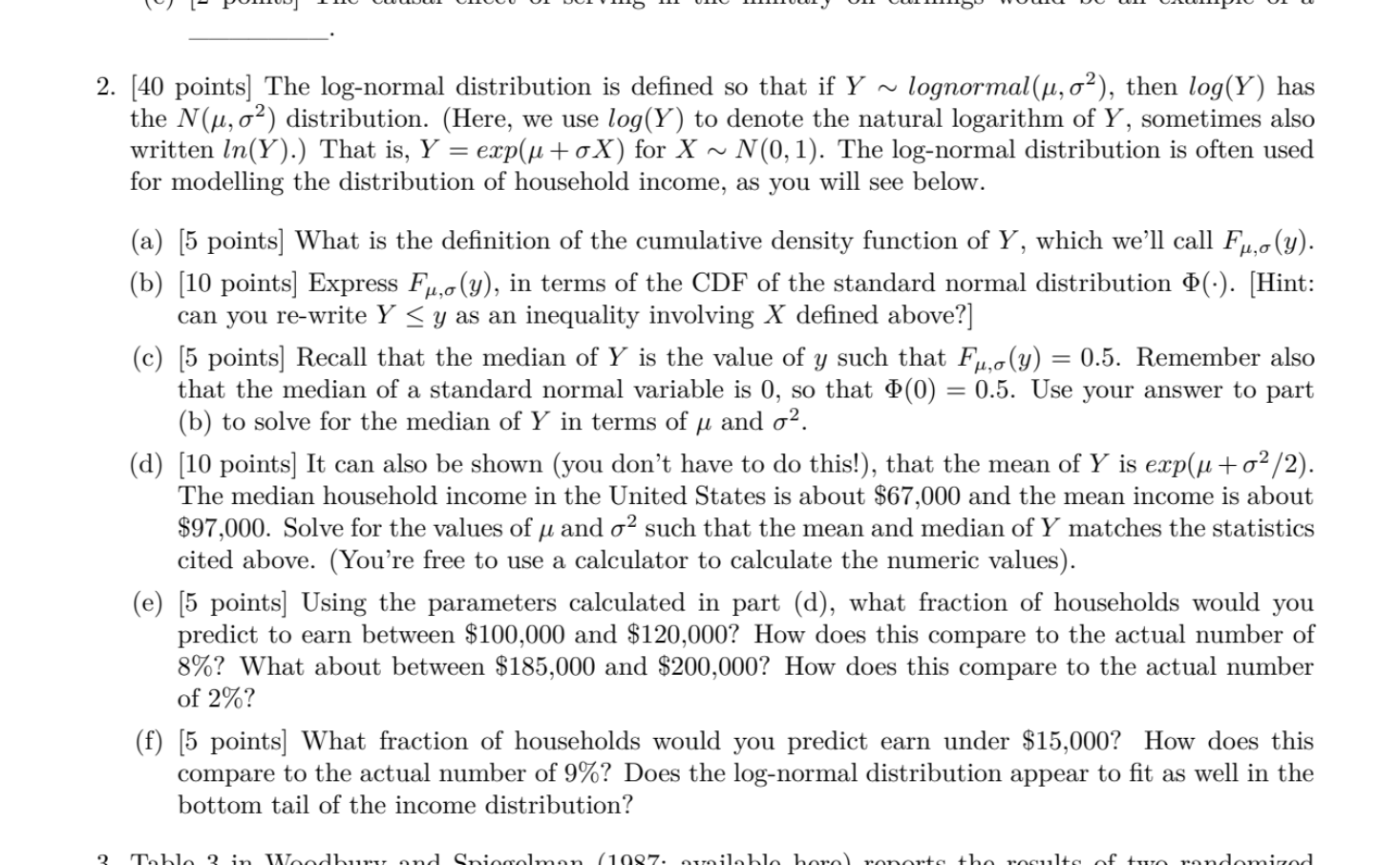 Solved [40 ﻿points] ﻿The log-normal distribution is ﻿defined | Chegg.com