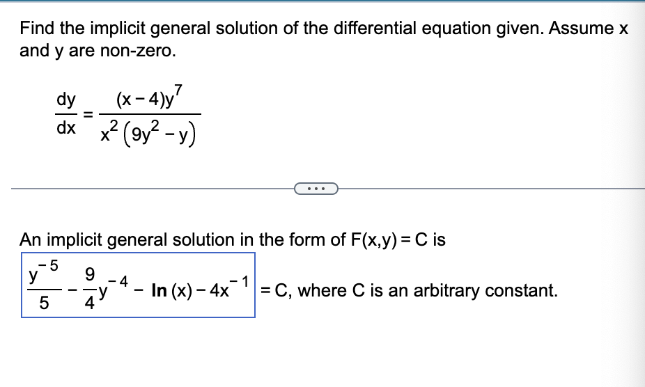 Solved Find the implicit general solution of the | Chegg.com