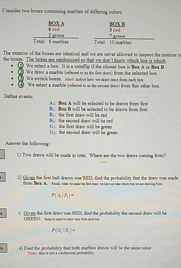 Solved Consider two boxes containing marbles of differing | Chegg.com