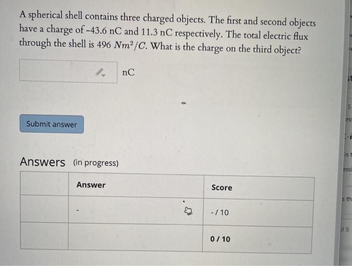 Solved A spherical shell contains three charged objects. The | Chegg.com