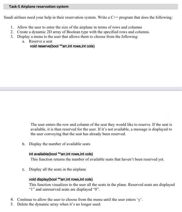 Solved Task-5 Airplane reservation system Saudi airlines | Chegg.com