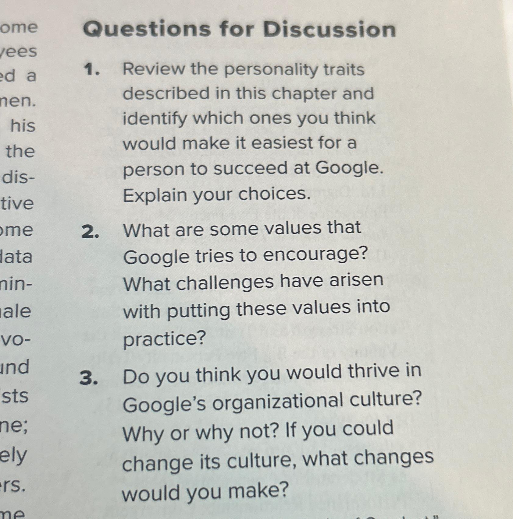 Solved Questions for DiscussionReview the personality traits | Chegg.com