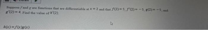 Solved Suppose fand g are functions that are differentiable | Chegg.com