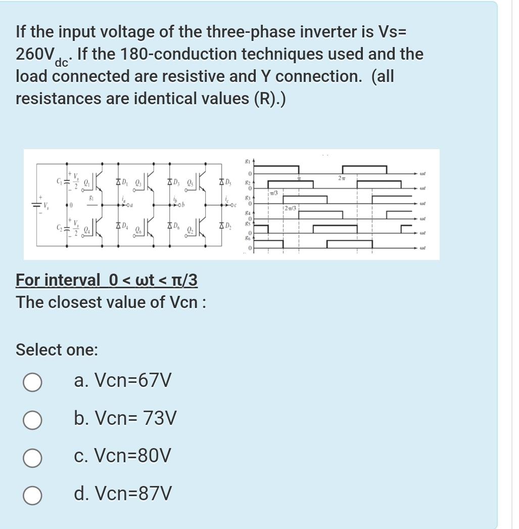 Solved If the input voltage of the three-phase inverter is | Chegg.com