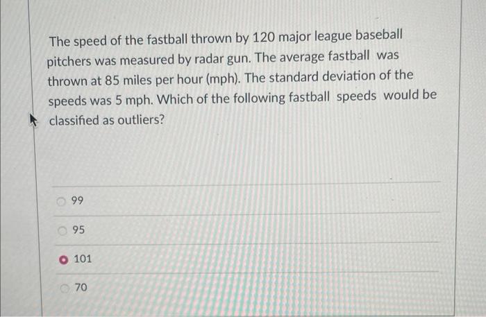 Solved The speed of the fastball thrown by 120 major league | Chegg.com