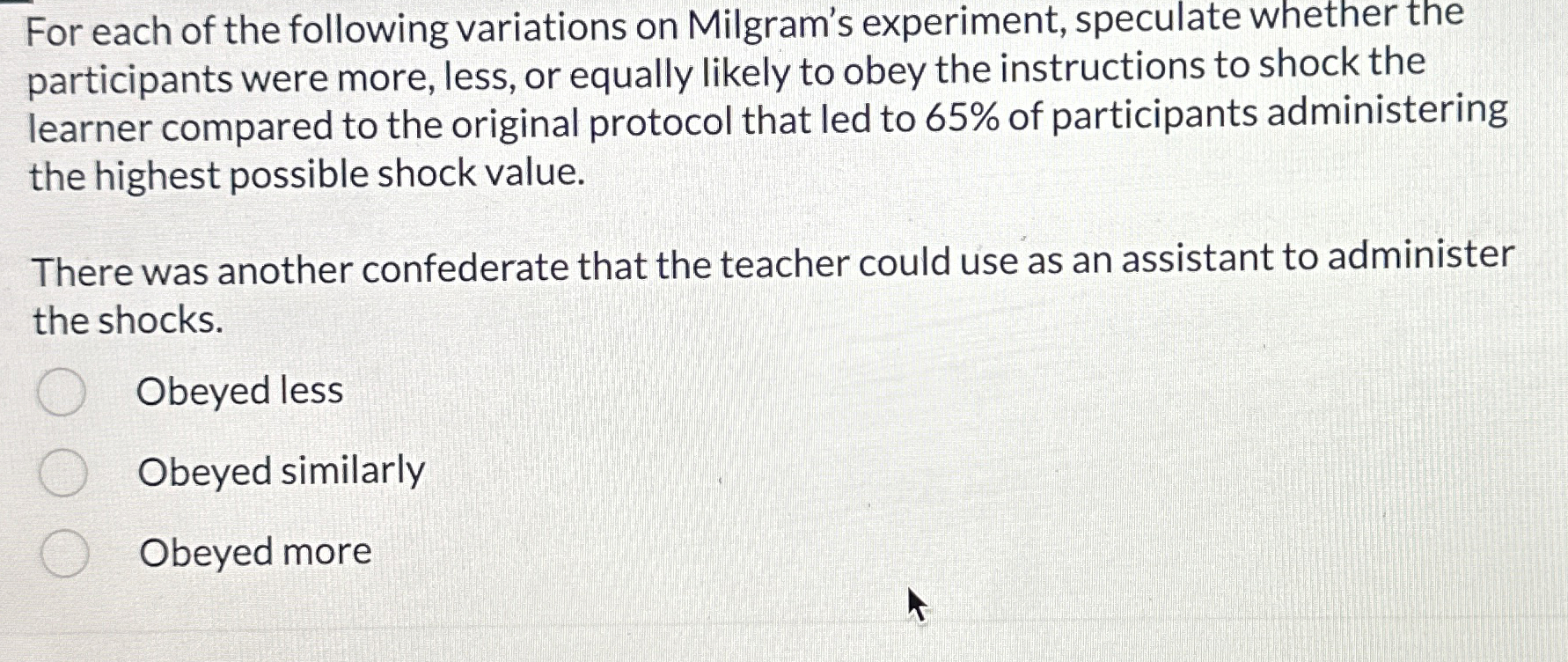 Solved For each of the following variations on Milgram's | Chegg.com