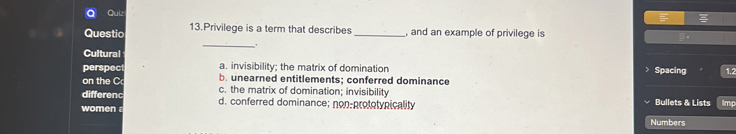 Solved 13.Privilege is a term that describesand an example | Chegg.com