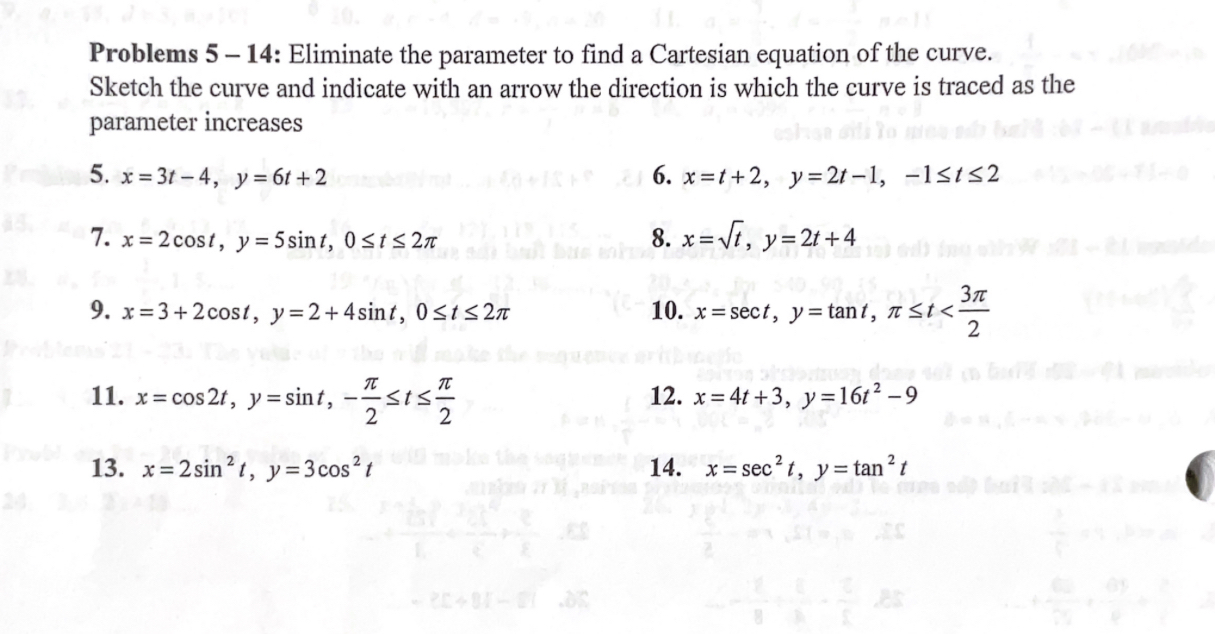 Solved Problems 5-14: Eliminate the parameter to find a | Chegg.com