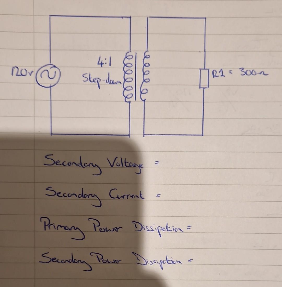 Solved 4:1 Step-down transformer. 120vac input 300ohm | Chegg.com