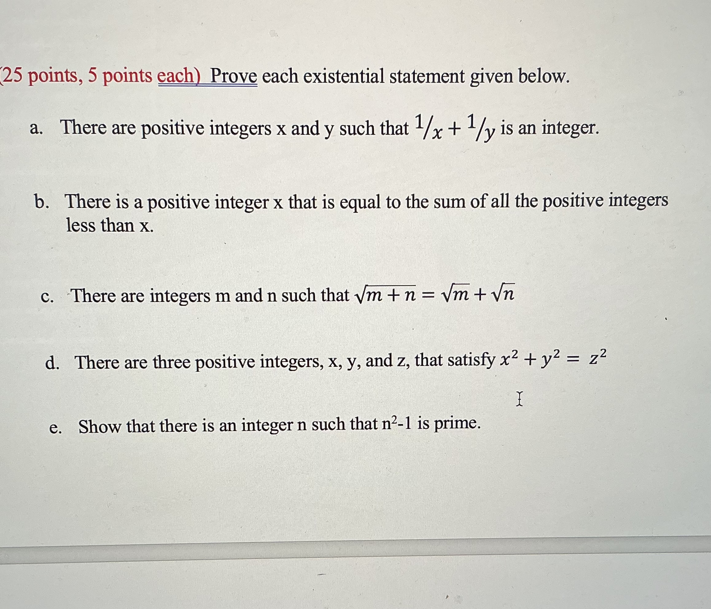 Solved (25 ﻿points, 5 ﻿points each) ﻿Prove each existential | Chegg.com