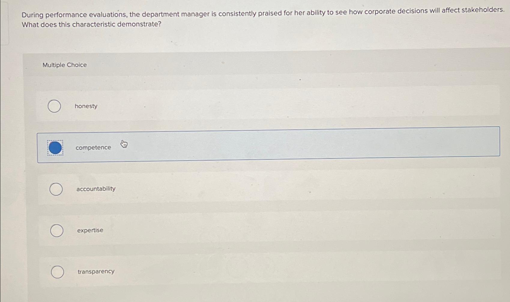 Solved During performance evaluations, the department | Chegg.com