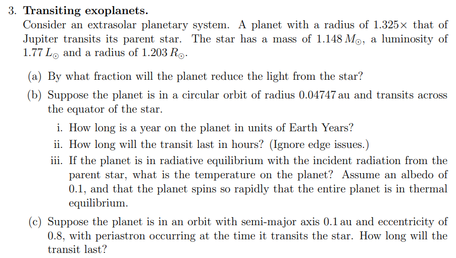 Solved 3. ﻿Transiting exoplanets.Consider an extrasolar | Chegg.com