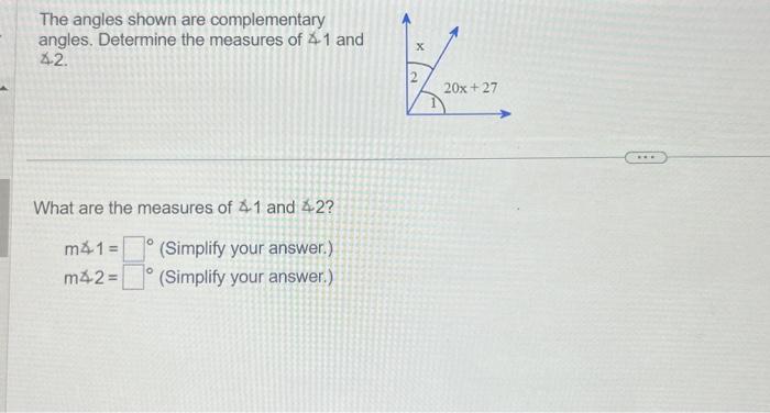 Solved The angles shown are complementary angles. Determine | Chegg.com