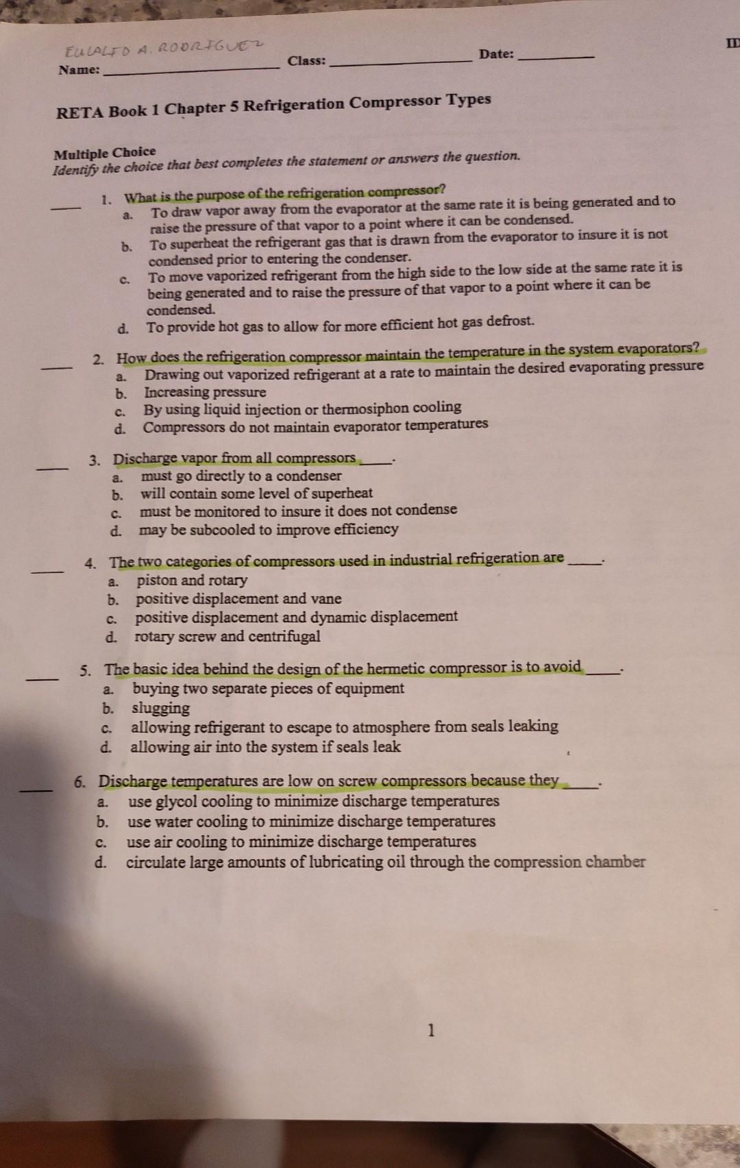 Solved HVAC QUESTIONS: RETA BOOK 1 CHAPTER 5 REFRIGERATION | Chegg.com
