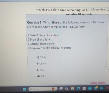 Solved Health and Safety Time remaining: 55Mr ﻿Gilbert Rice, | Chegg.com